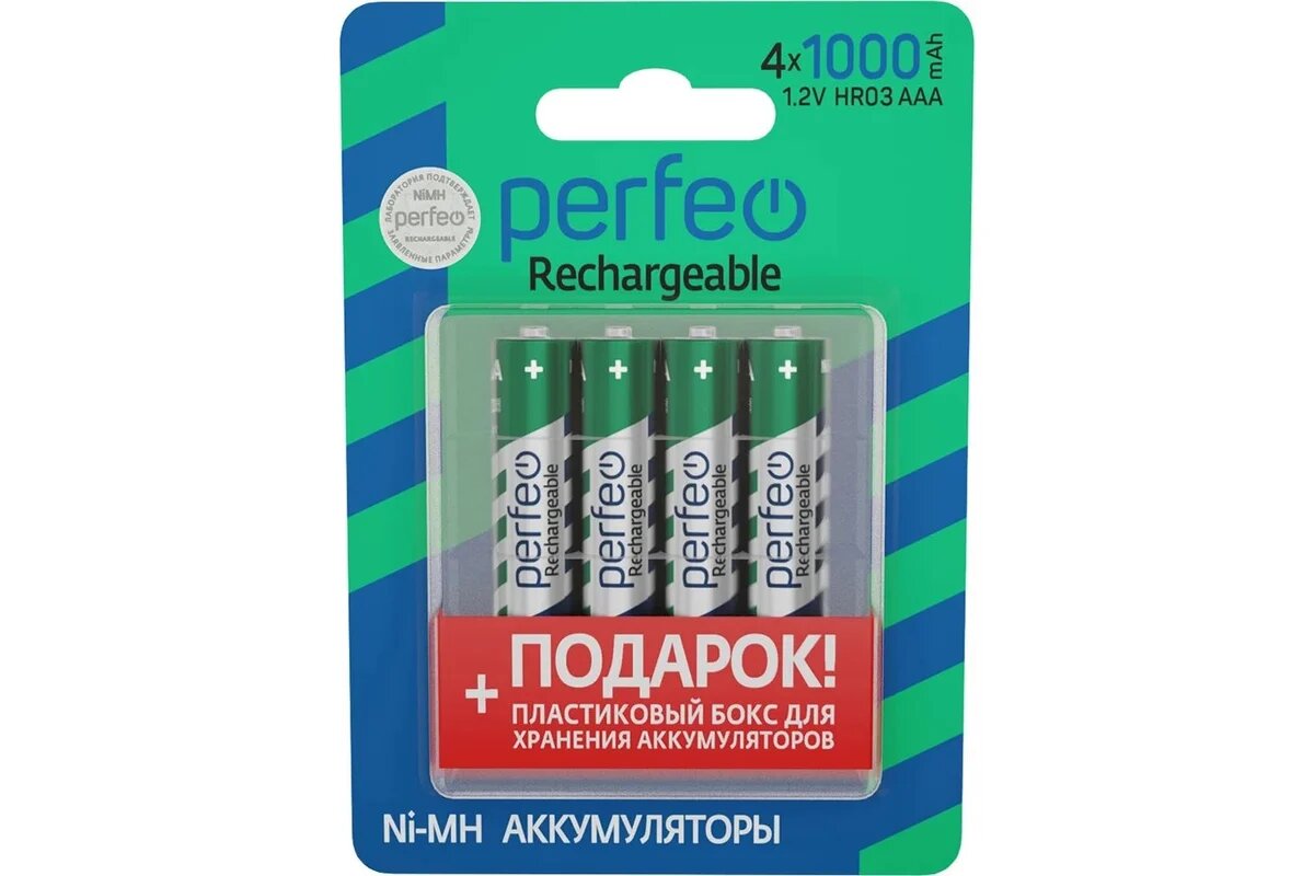 PERFEO AAA 1000mAh NiMH аккумуляторы набор 4 шт в блистерной упаковке бокс 30 009 111