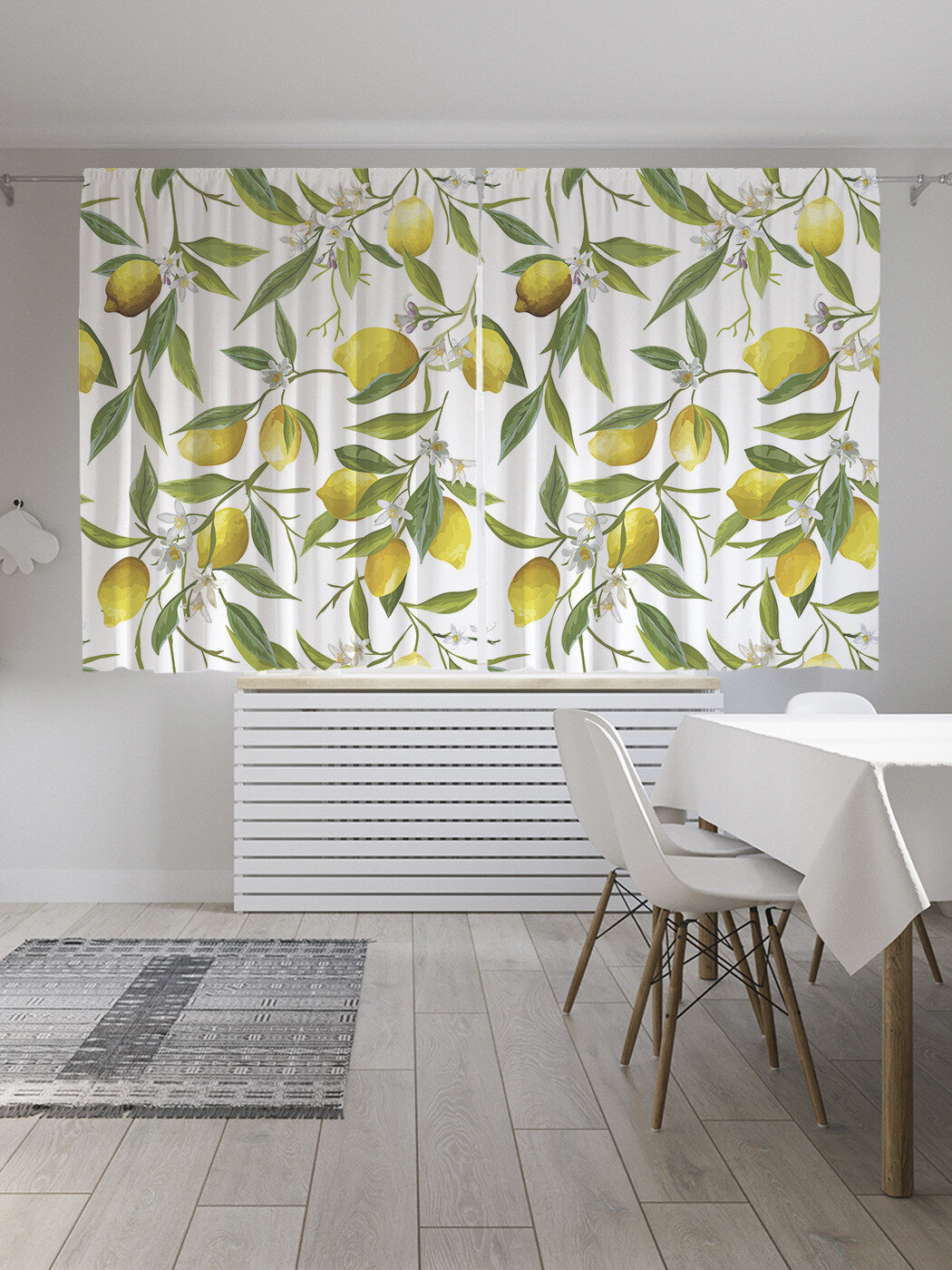 Фотошторы короткие "Аппетитные лимончики", 2 полотна шириной по 145 см, высота 180 см, JoyArty