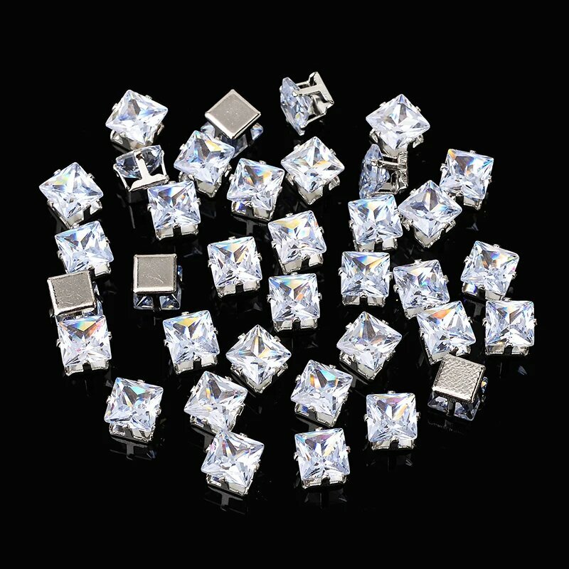 Серебряные цирконы 6mm square для рукоделия