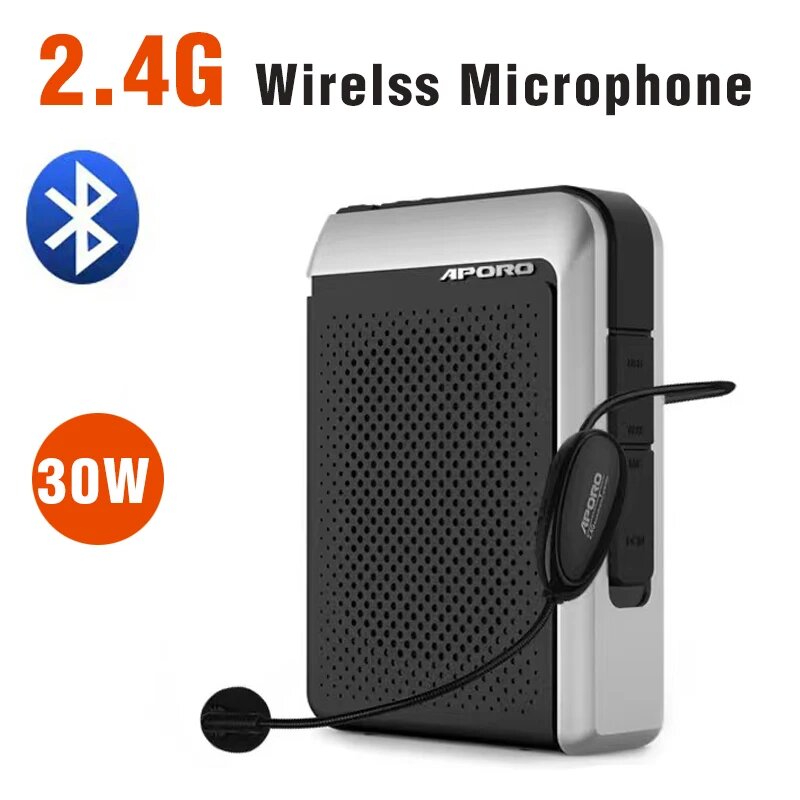 Усилитель T18 30 Вт 2,4 G Беспроводной микрофон Bluetooth 5,0 Динамик Преподаватель колледжа Школьный гид Портативный FM-радио