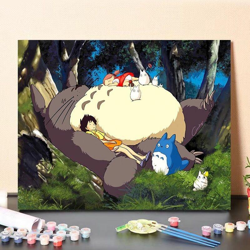 Картина по номерам 40х50 см / Хаяо Миядзаки Мой сосед Тоторо /холст на подрамнике, Очень подходит для отделки стен