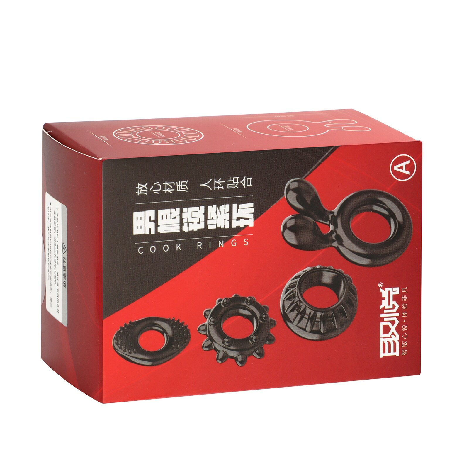 Эрекционные кольца Box A, набор 4 шт, гелевый силикон, черный, 10749646