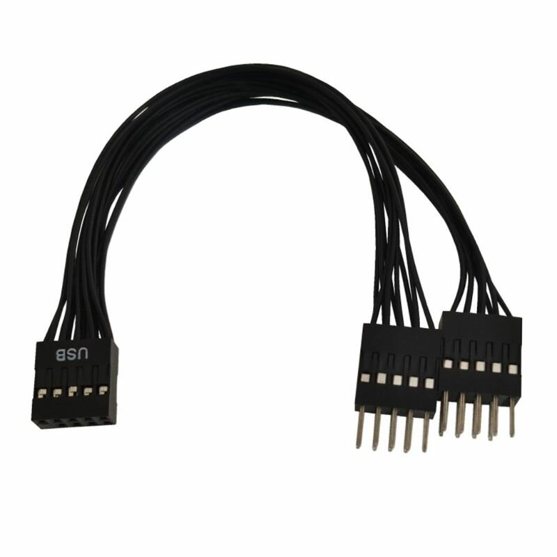 (1 шт.) Разветвитель материнской платы USB 9-pin (1 на 2) в черной оплетке