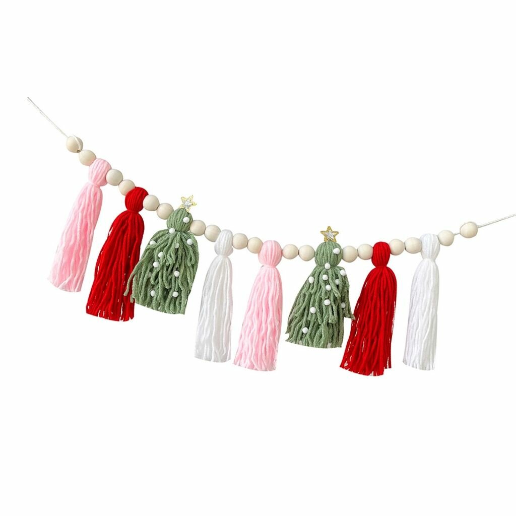Рождественские кисточки-гирлянды с деревянными бусинами, настенные овсянки, баннеры, украшение для фестивалей, вечерние украшения каминной полки