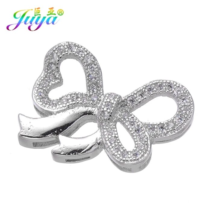 Juya Коннекторы для бижутерии с цирконием Серебряный, 2 pieces, white gold