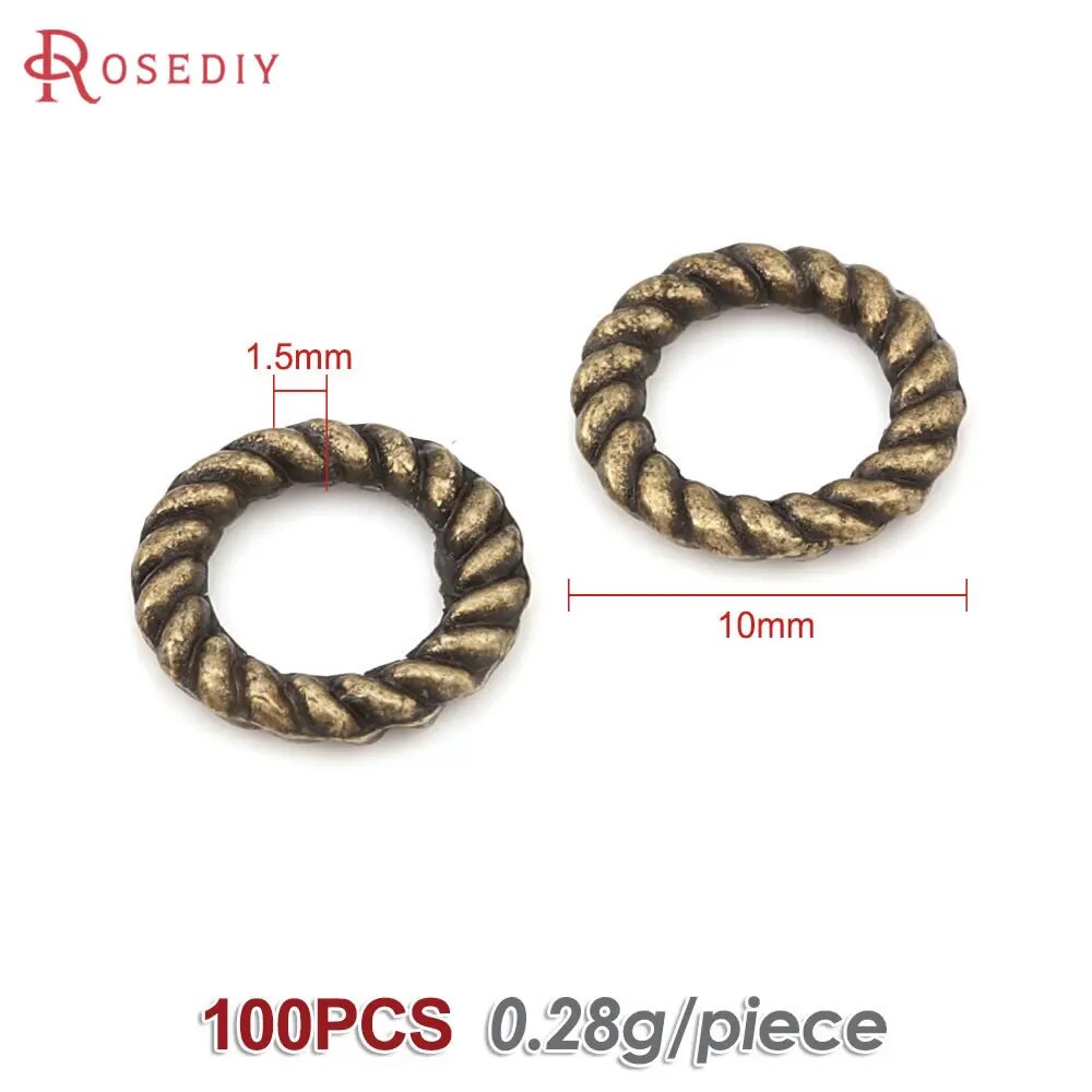 Античные бронзовые витые замкнутые кольца из цинкового сплава (100 шт.) 26013-Antique Bronze
