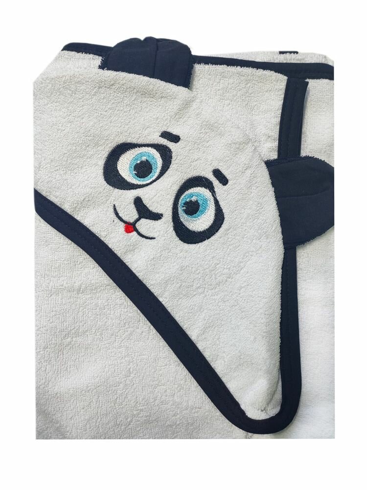 Махровое полотенце детское "Уголок" 95*95 с ушками (Панда, белый)
