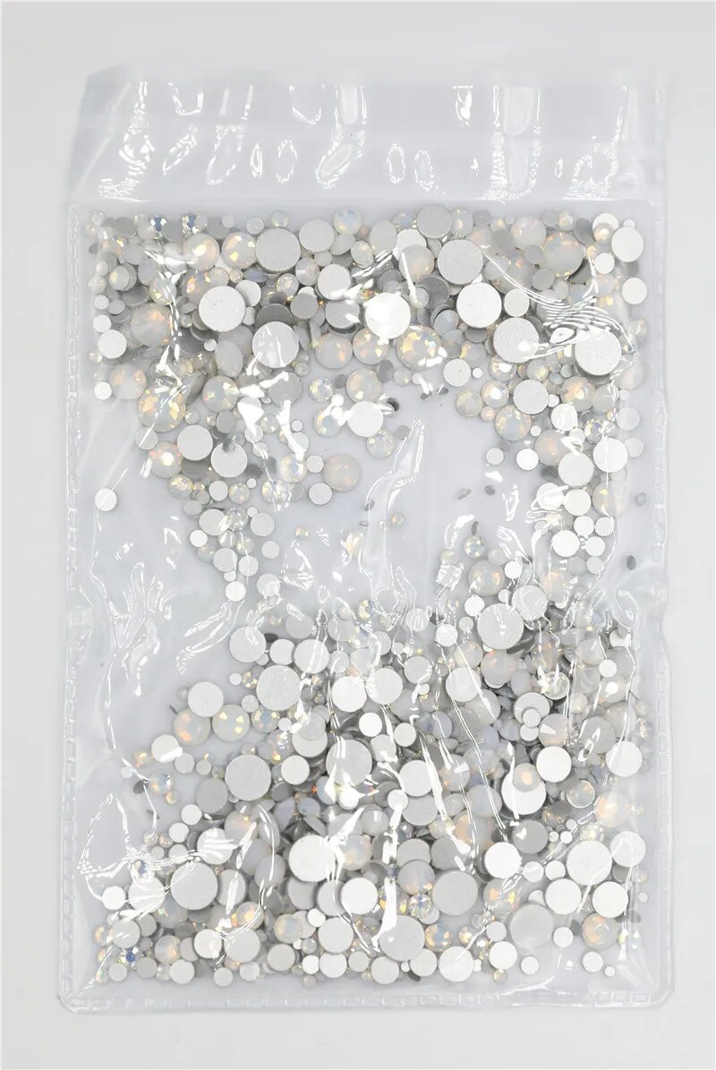 Серебряные стразы ZhanwSP mix size, White Opal, для нейл-арта