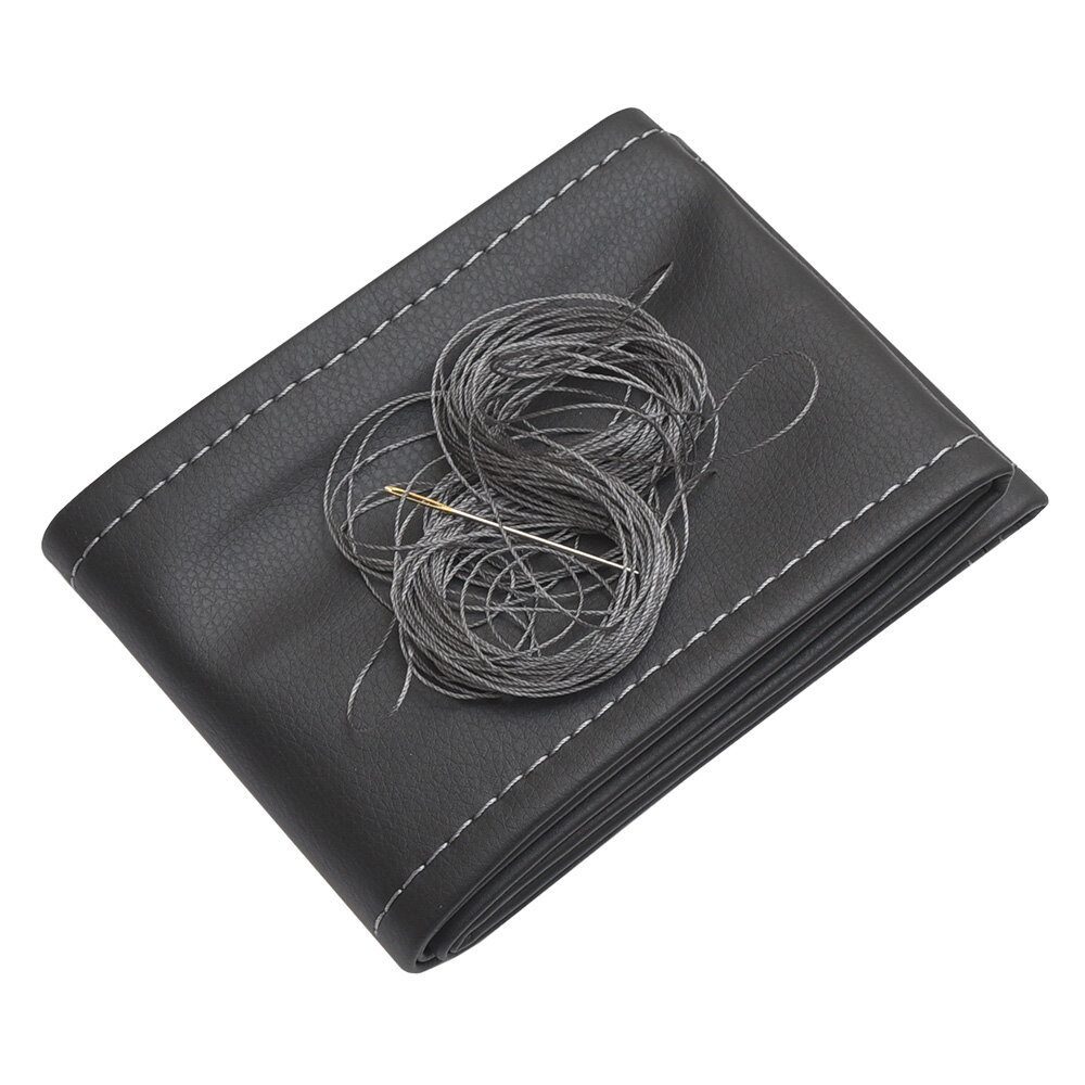 Оплетка для руля прошивная М экокожа гладкая (черный) серая нитка