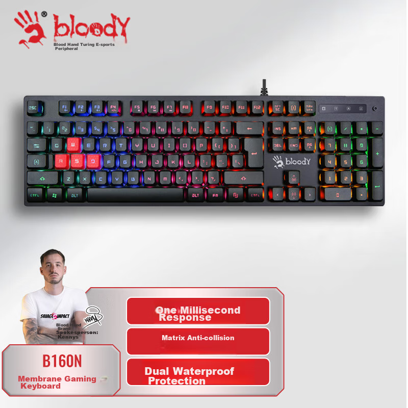 Клавиатура A4TECH B160N Blood Hand Phantom Gaming Keyboard, черный