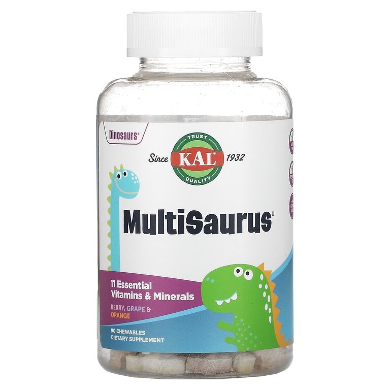 KAL Dinosaurs MultiSaurus (Детские поливитамины) ягоды, виноград и апельсин 90 жевательных таблеток (KAL)