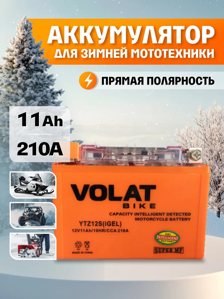 Акб для мотоцикла 12в 11ач на квадроцикл, питбайк гелевый