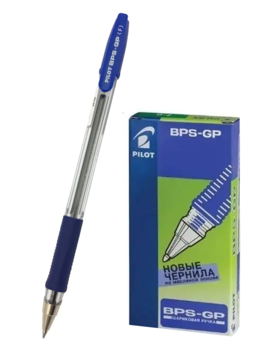 Ручка шариковая 12 шт PILOT BPS-GP-F, резиновая манжета, 0,7мм, цвет чернил синий