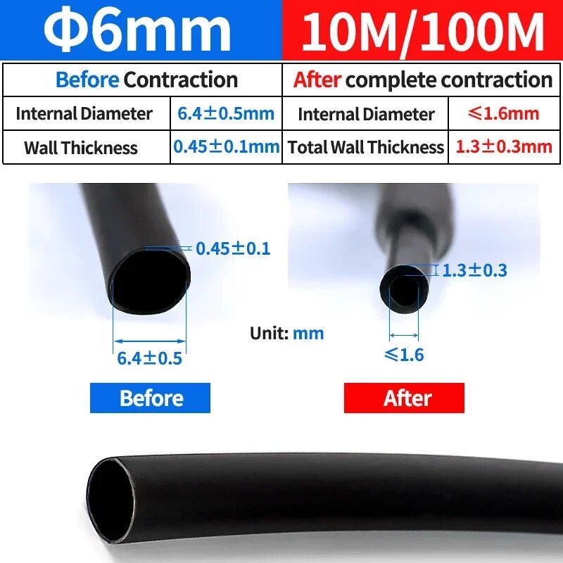 Термоусадочные трубки 4:1 с клеем 4-32 мм 6mm, 10 м