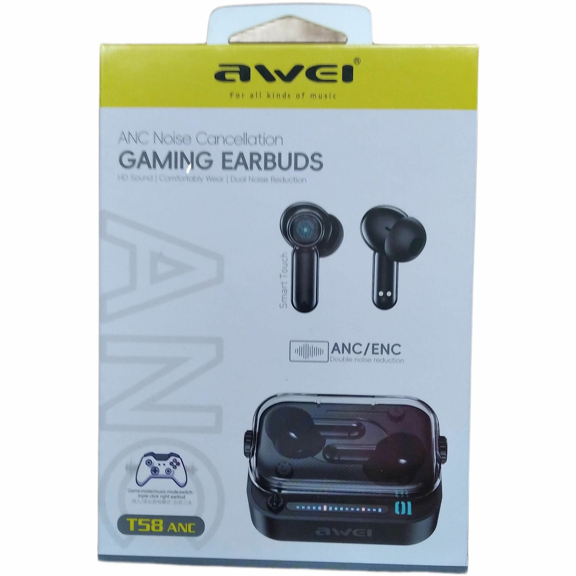 AWEI T58ANC+ENC, беспроводные наушники Bluetooth, спортивные стереонаушники V5.3 HIFI, активное шумоподавление, игровой режим, встроенный микрофон , новинка