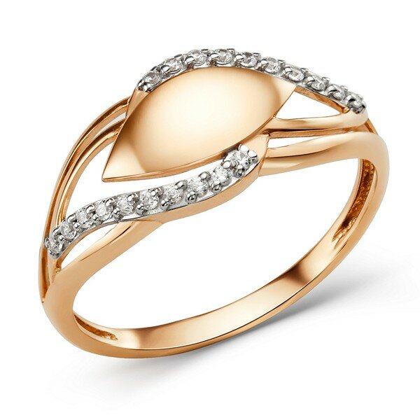 Кольцо тонкое, широкое JEWELIN, красное золото, 585 проба, фианит
