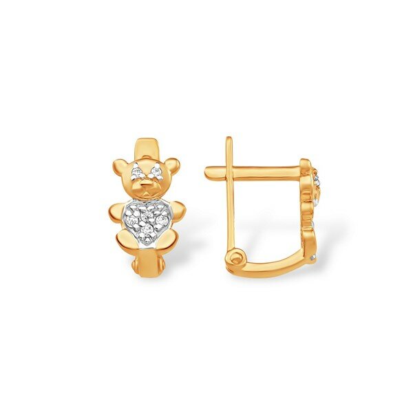 Серьги, красное золото, 585 проба, фианит