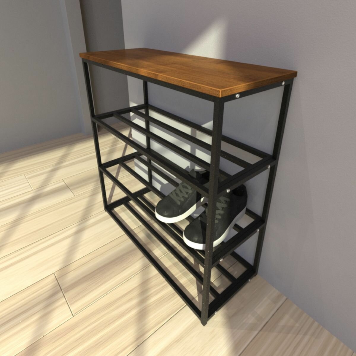 Обувница Позитив спецторг, разборная, из металла, для лофта, 150кг, чёрный/орех