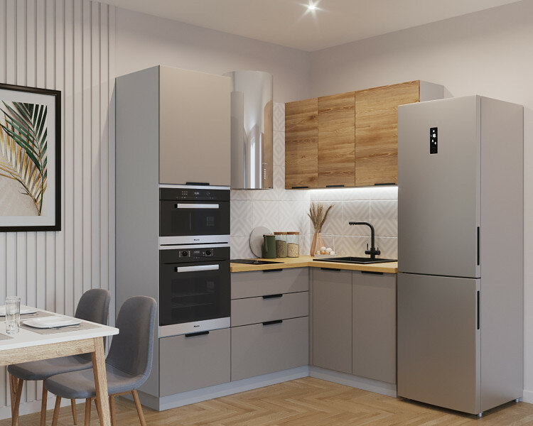 Кухонный гарнитур обсидиан рустик натуральный 2000*1400 мм