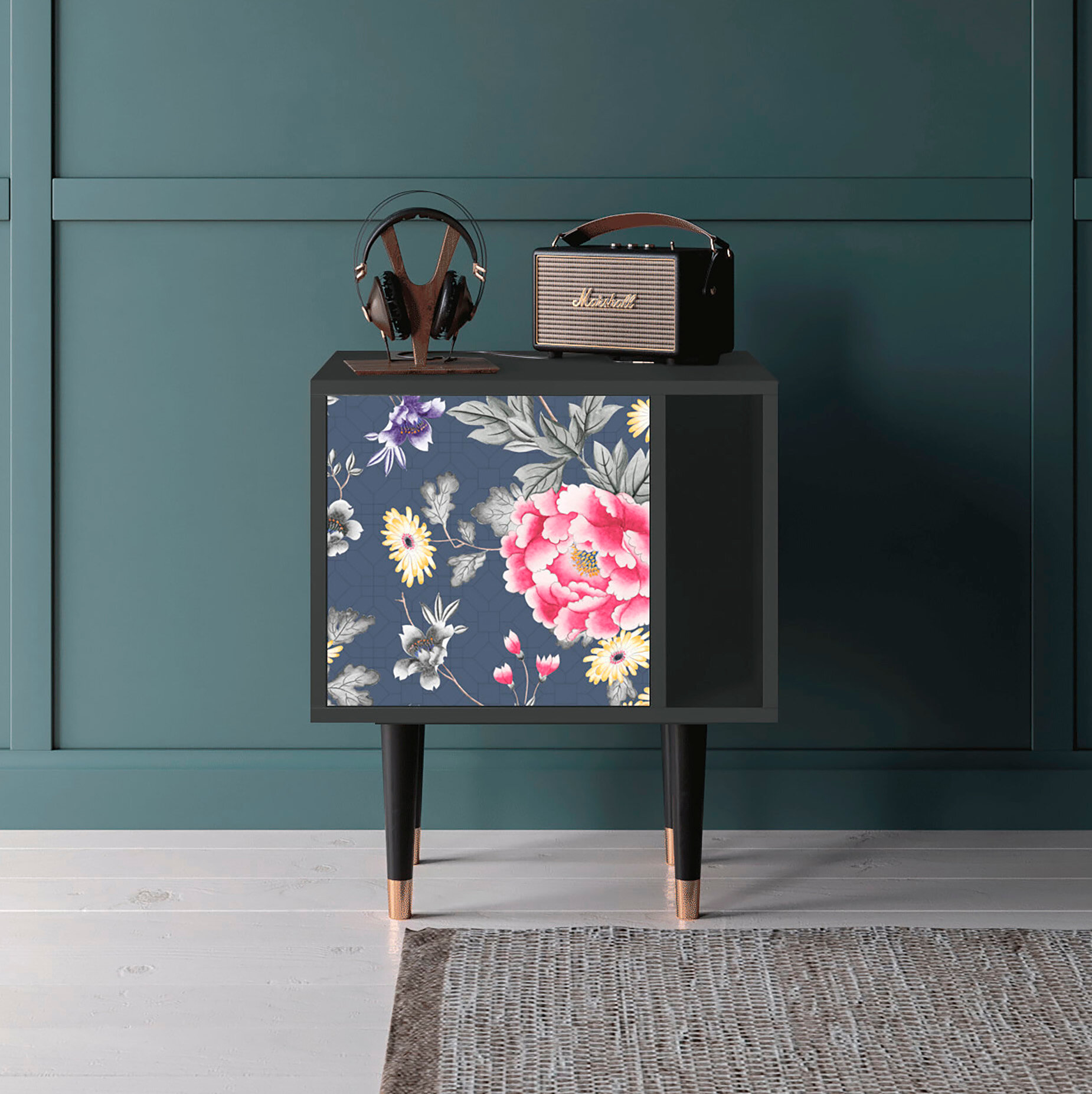 Прикроватная тумба - STORYZ - S2 Dark Flower Bed, Размер - 58 x 69 x 48 см, Цвет - Антрацит