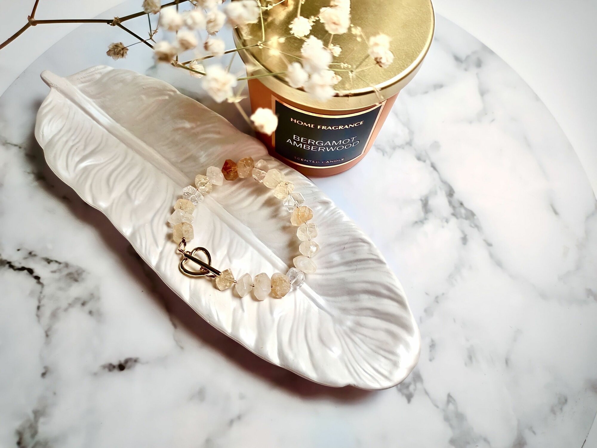 Браслет, цитрин, стекло, бисер