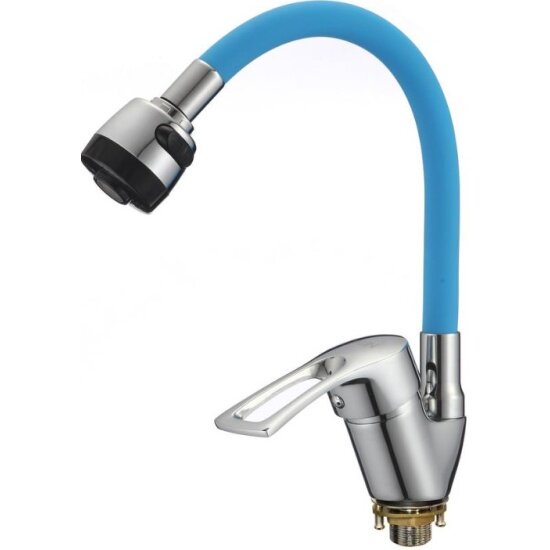 Смеситель для кухни D-lin с силиконовым изливом D150422-6T, синий и хром