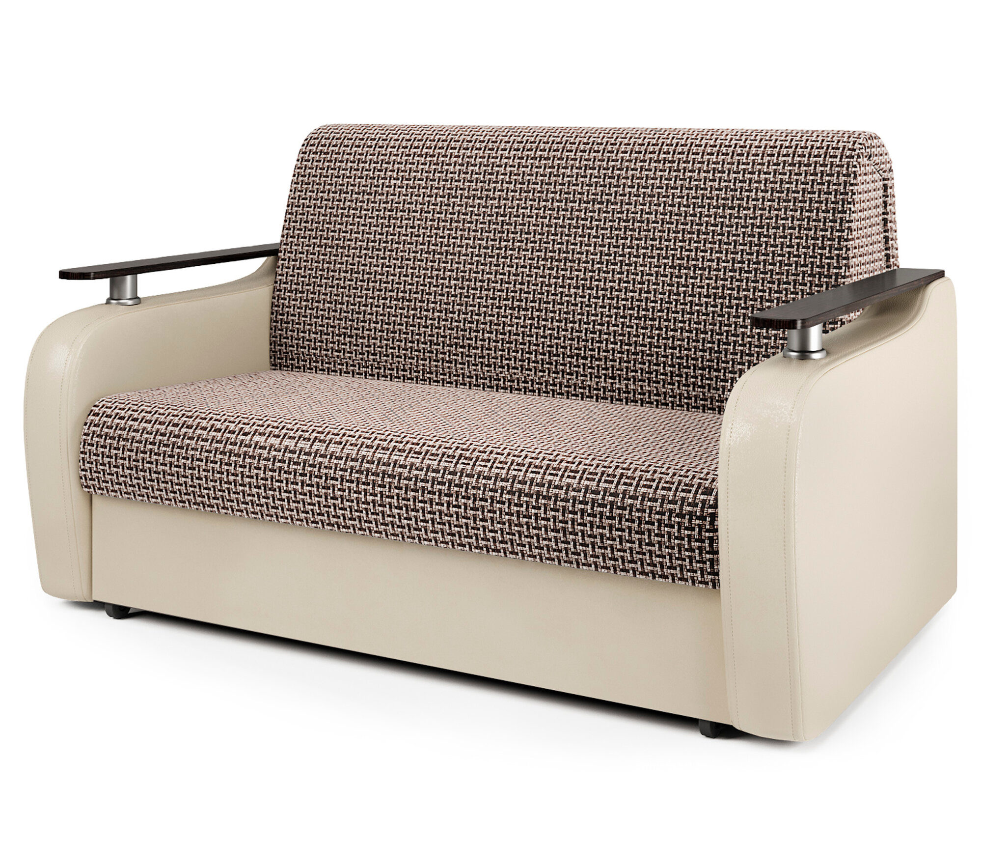 Диван-кровать Шарм-Дизайн Гранд Д 120х194 см, диван раскладной, аккордеон, прямой, Корфу коричневый и экокожа бежевый