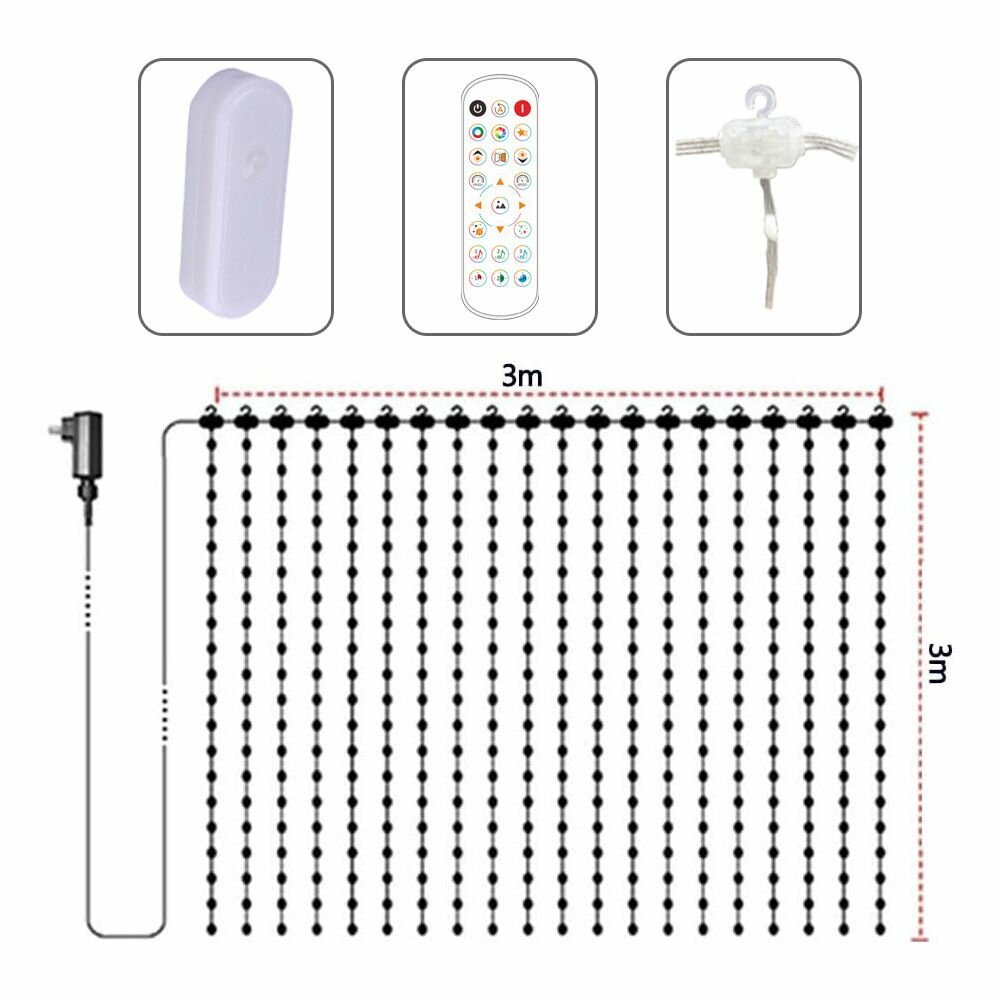 LED гирлянда занавес 3x3 м с Bluetooth и IP65 400 ламп для свадеб, кафе, дома Уникальная плотность, мгновенная установка