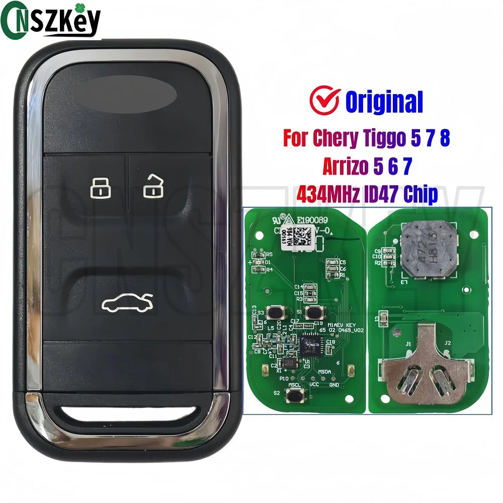CNSZKey оригинальный ключ дистанционного управления для Chery Tiggo 5 Tiggo 7 Tiggo 8 Arrizo 5 6 7 434 МГц FSK 47 46 4A чип 3 кнопки с логотипом