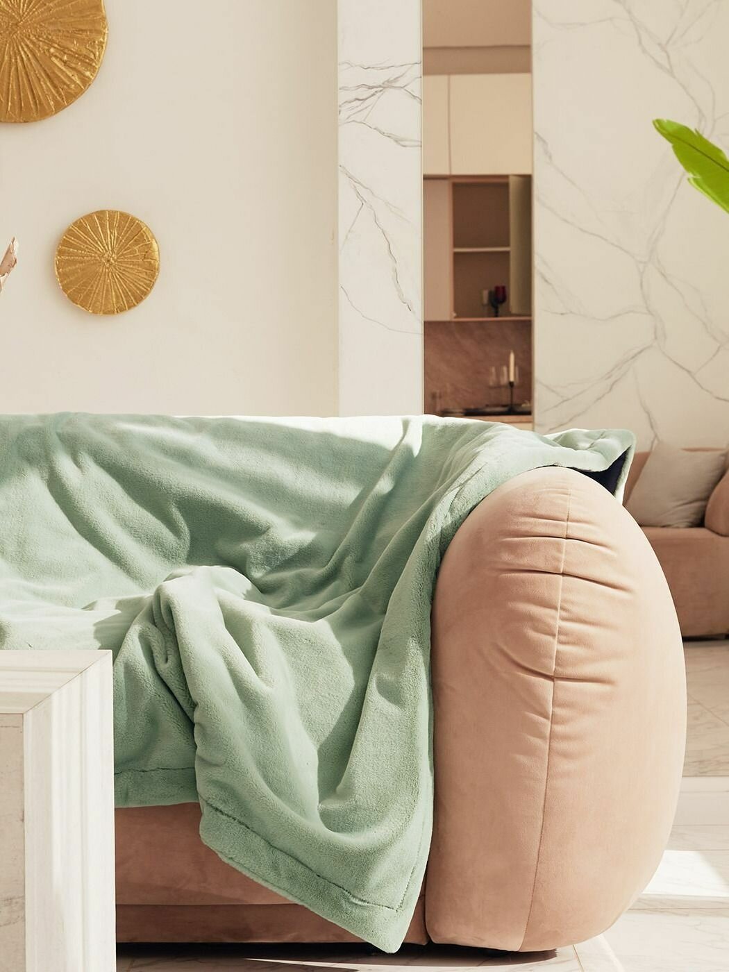 Плед 200х140 меховой (хлопок, мех) Оливковый. STENOVA HOME