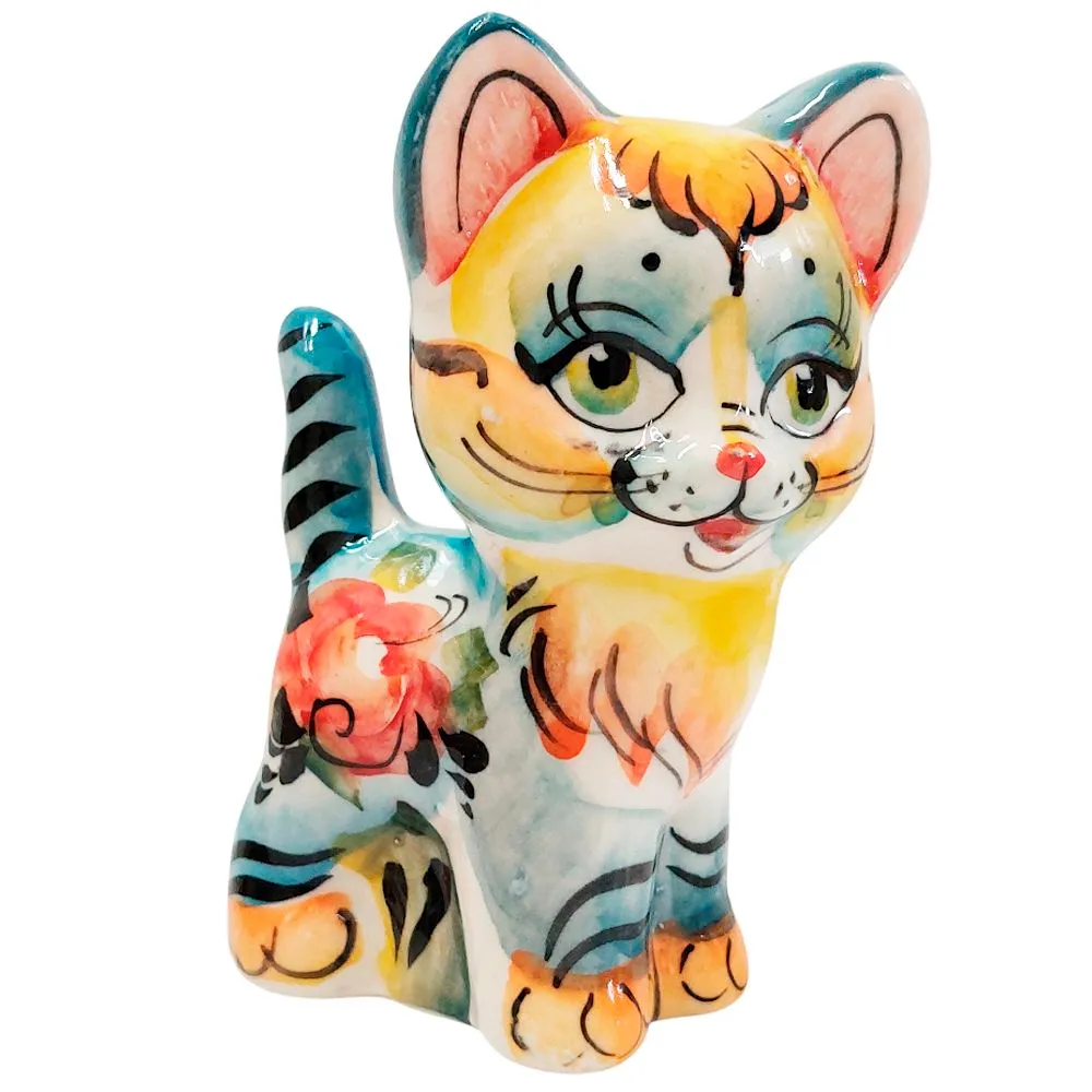 Фарфоровая фигурка ручной работы "Котик Пушок", (Цветная роспись)