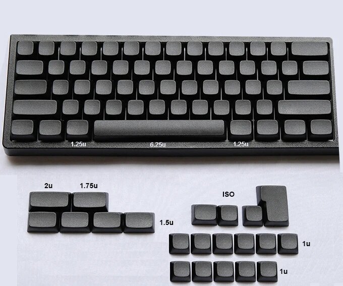 Blank XDA Keycaps Planck Preonic PBT для Cherry MX Черный, 61 Black full