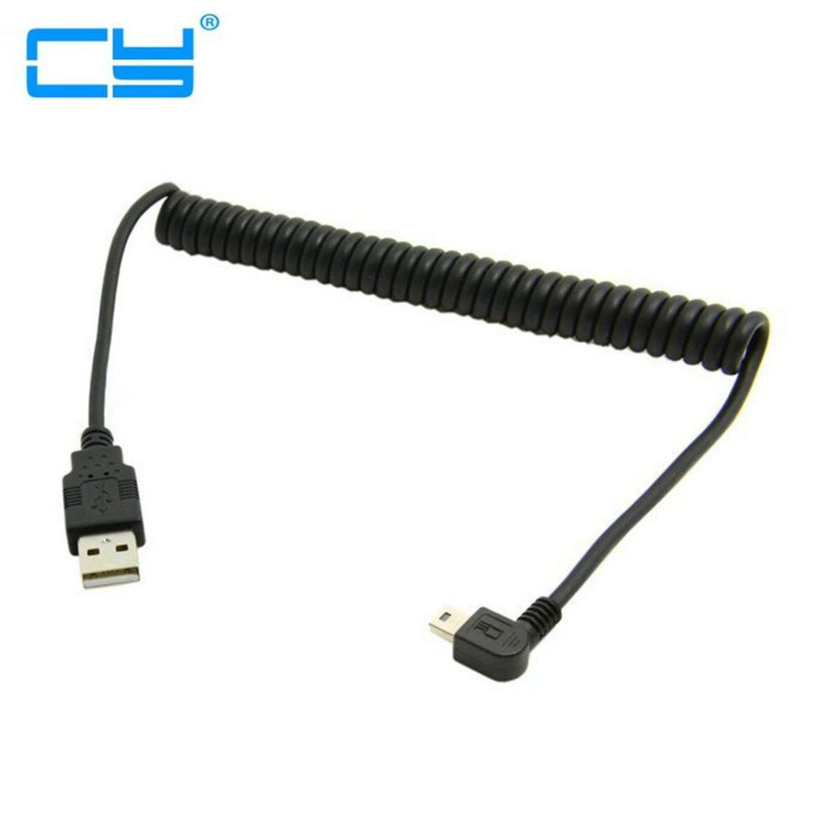 Mini USB угловой кабель спиральный USB тип A папа USB на Mini USB папа 90 градусов 5pin B разъем спиральный растягивающи