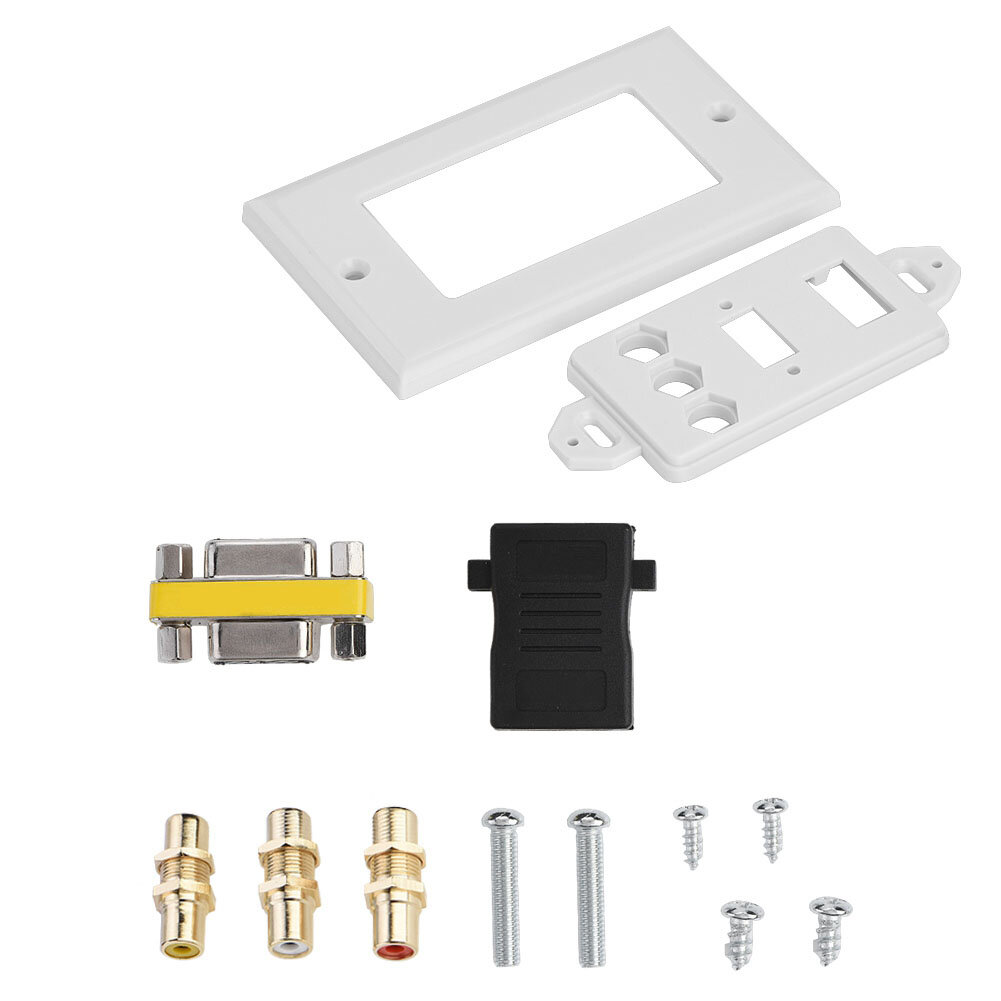 Мультимедийная настенная панель 3 в 1: порты HDMI, VGA, RCA, с защитой