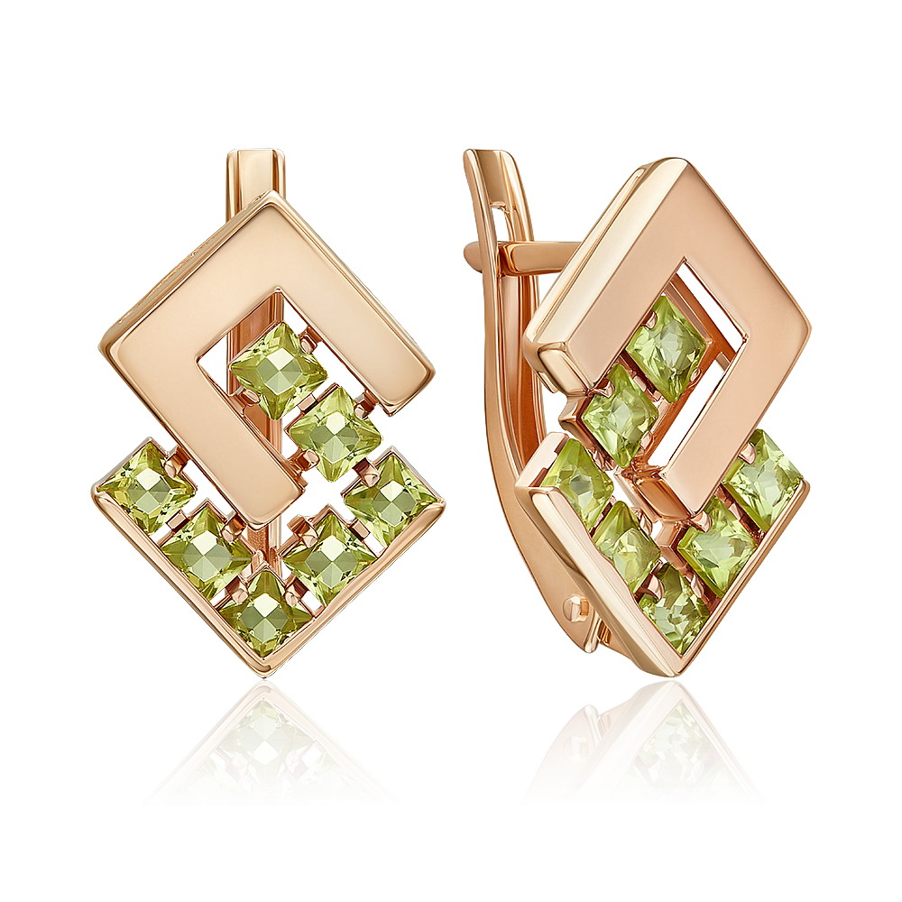 Серьги, красное золото, 585 проба, хризолит
