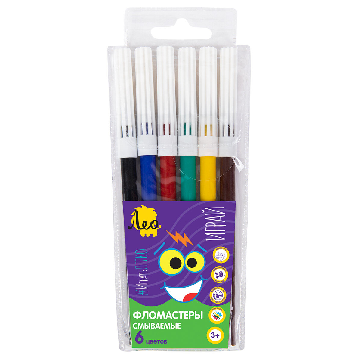 Лео Играй Фломастеры смываемые LPFPW-06-UE97 6 цветов для рисования и творчества детей