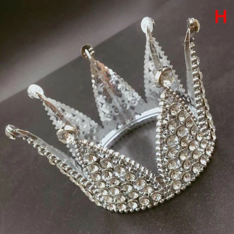 Корона для торта - хрустальная тиара с позолотой, белые кристаллы, ABS, 14 см, 12 стилей для свадьбы и дня рождения