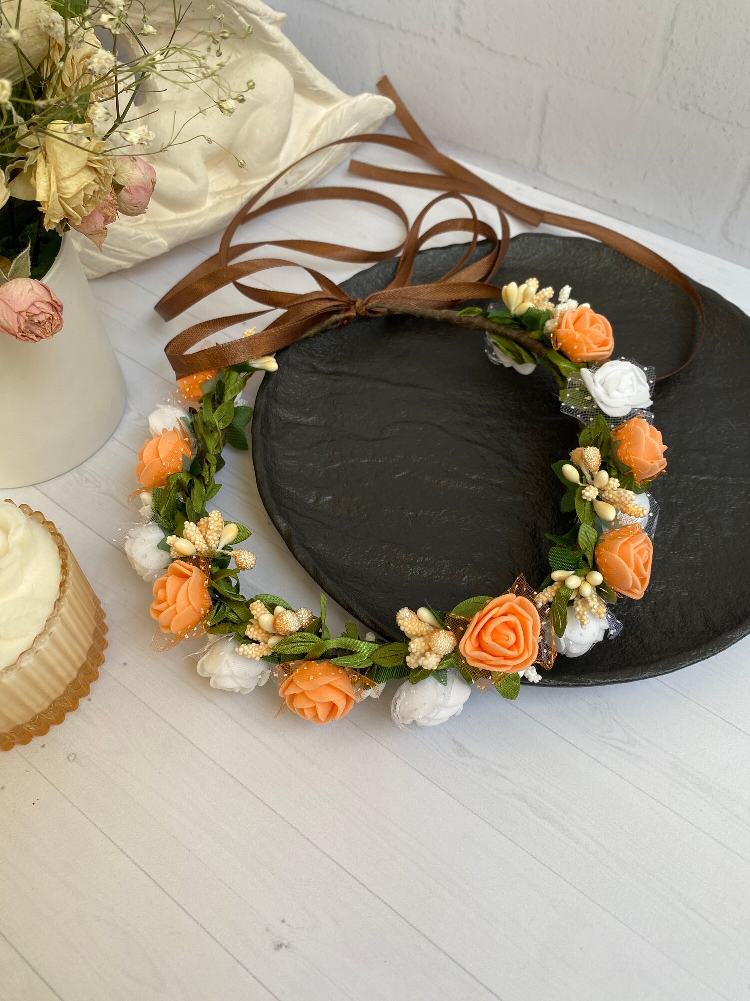 Ободок для волос ручной работы цветочный