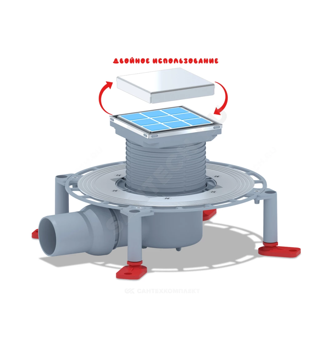 Трап АНИ Пласт THZ5802, нержавеющая сталь, сухой, гидрозатвор, Дн 50 , 100x100 мм