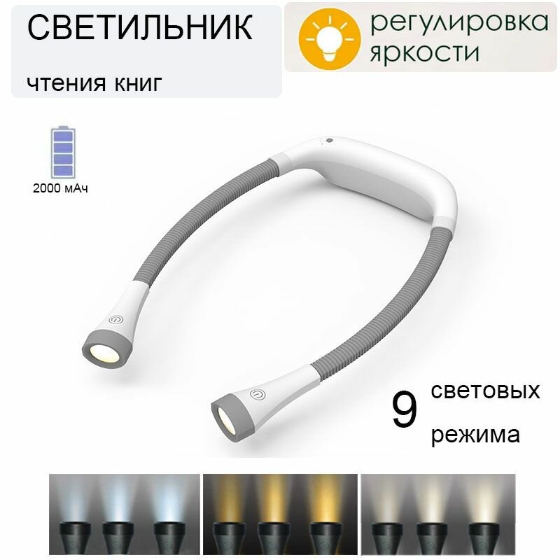 USB Перезаряжаемая подвешиваемая на шею Лампа для чтения 2000 мАч