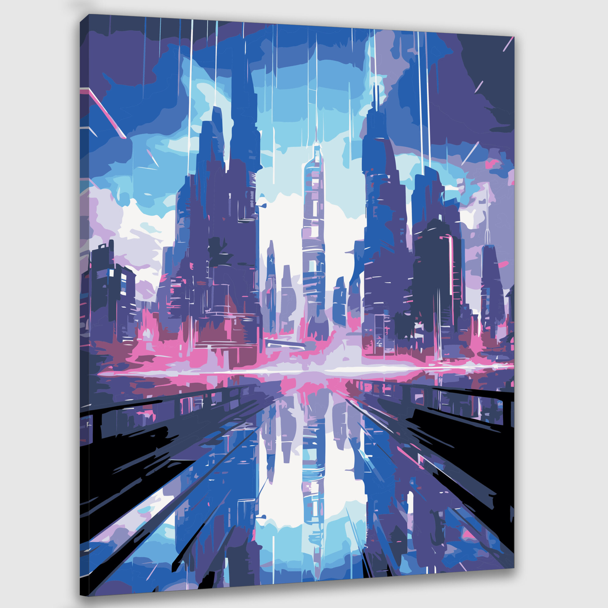 Картина по номерам 40x50 см, цифровое искусство, футуристический городской, небоскребы, стеклянные фасады