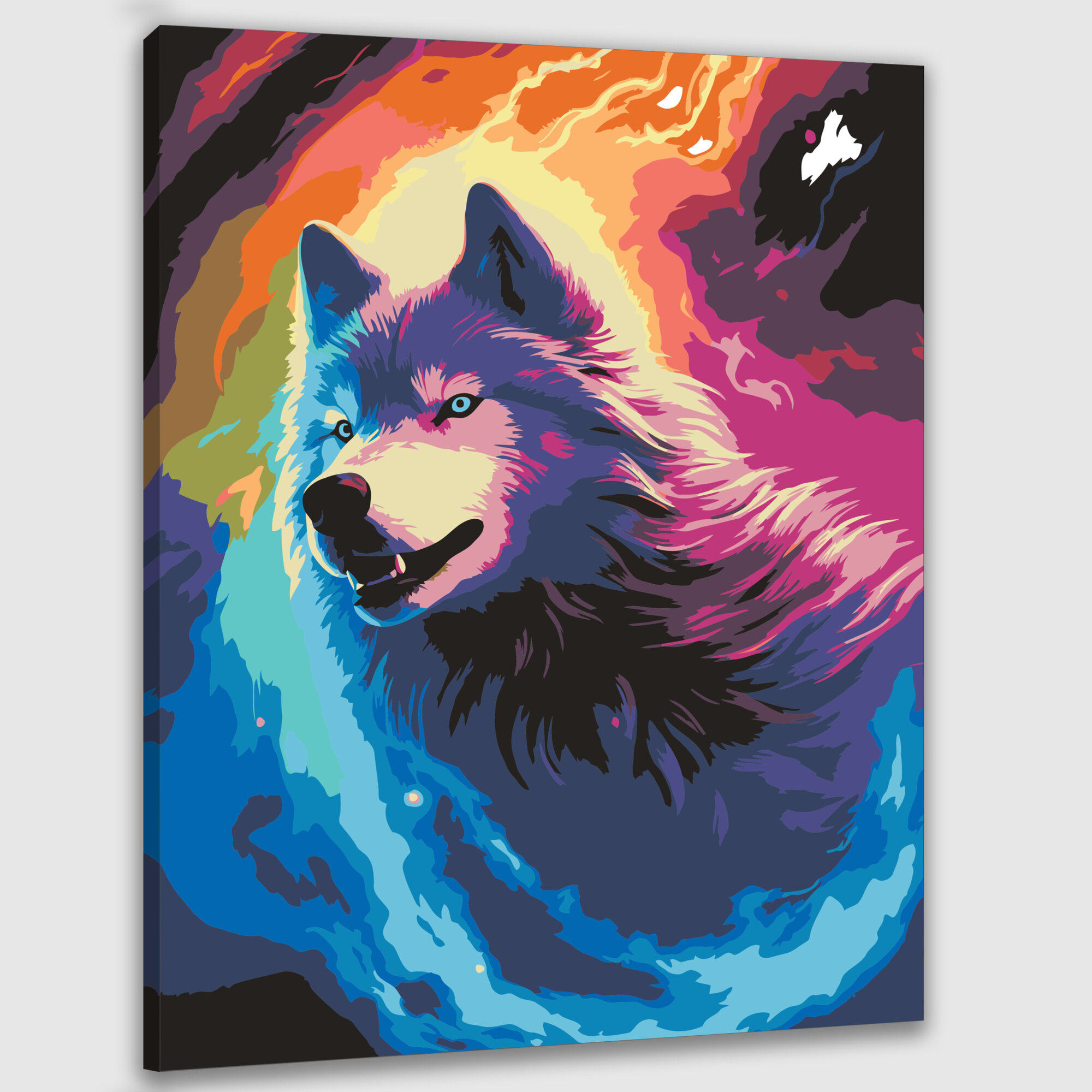 Картина по номерам 40x50 см, хаски, Северное сияние, вихрь, красочное, цифровая картина, величественная, очарование