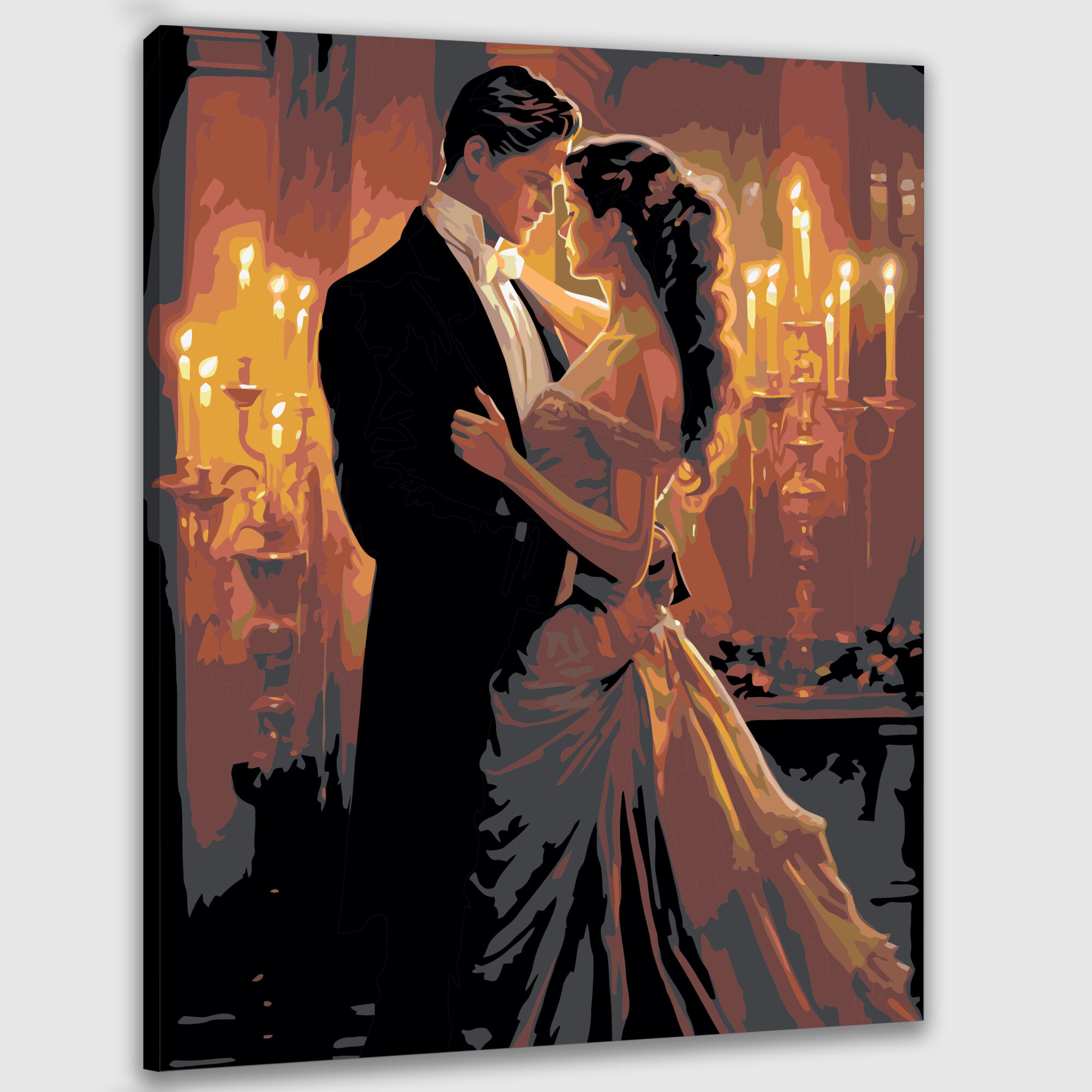 Картина по номерам 40x50 см, картина маслом, вечная любовь, король, королева, бальный зал, золотые вставки