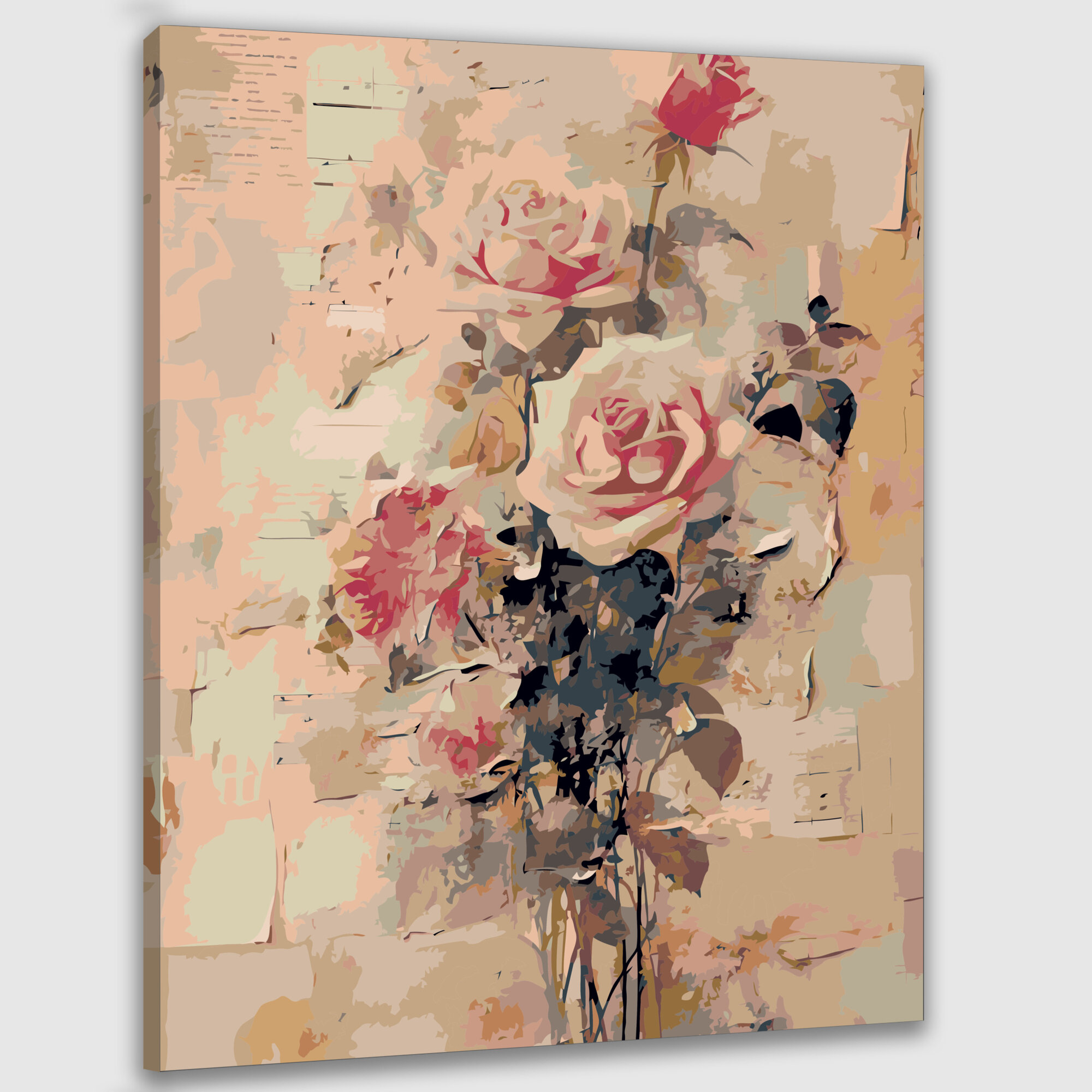 Картина по номерам 40x50 см, Коллаж, смешанная техника, букет роз, любовные письма, винтажные фотографии, красота