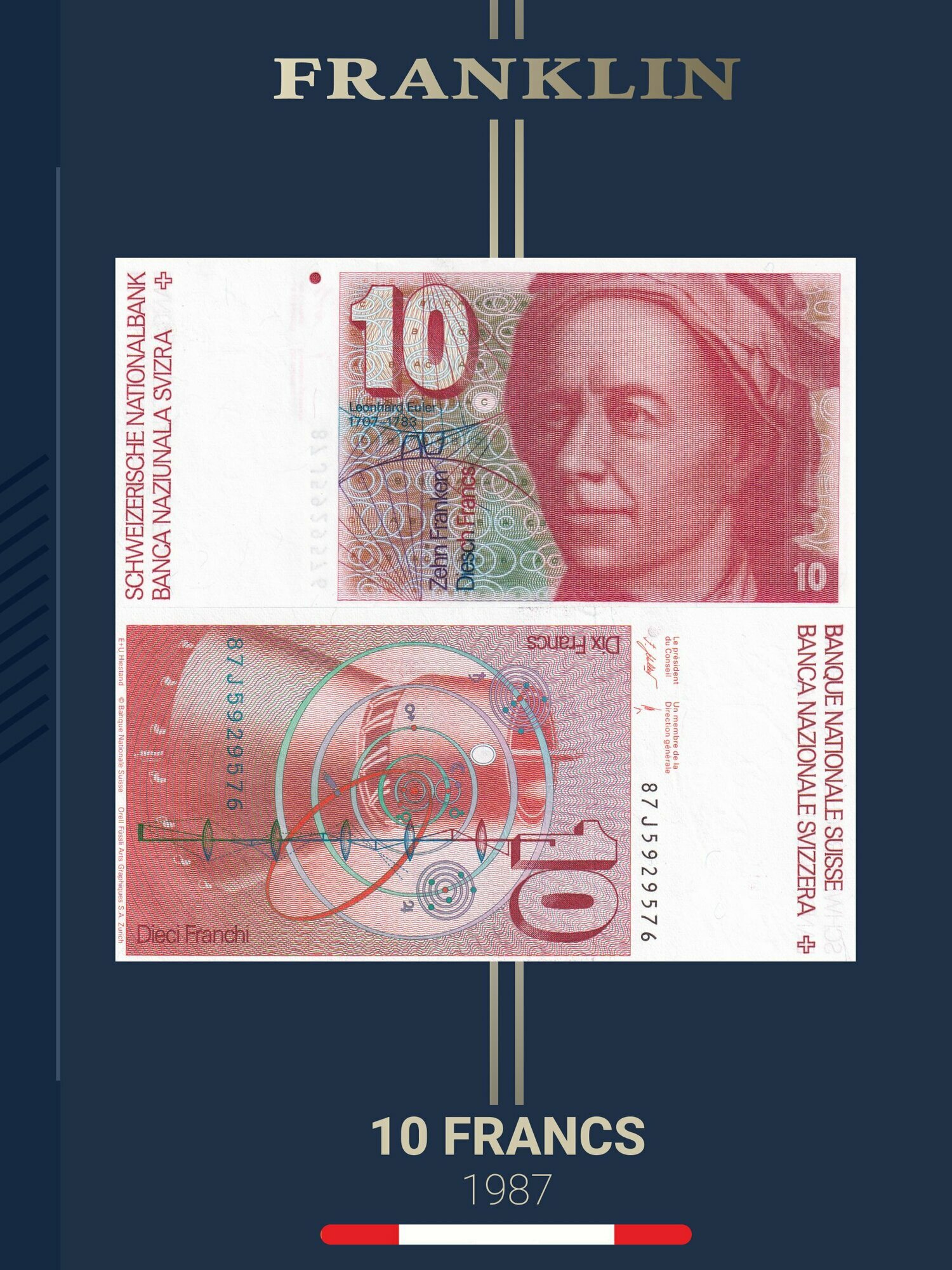 Банкнота Швейцария 10 франков 1987 год (UNC) Pick 53