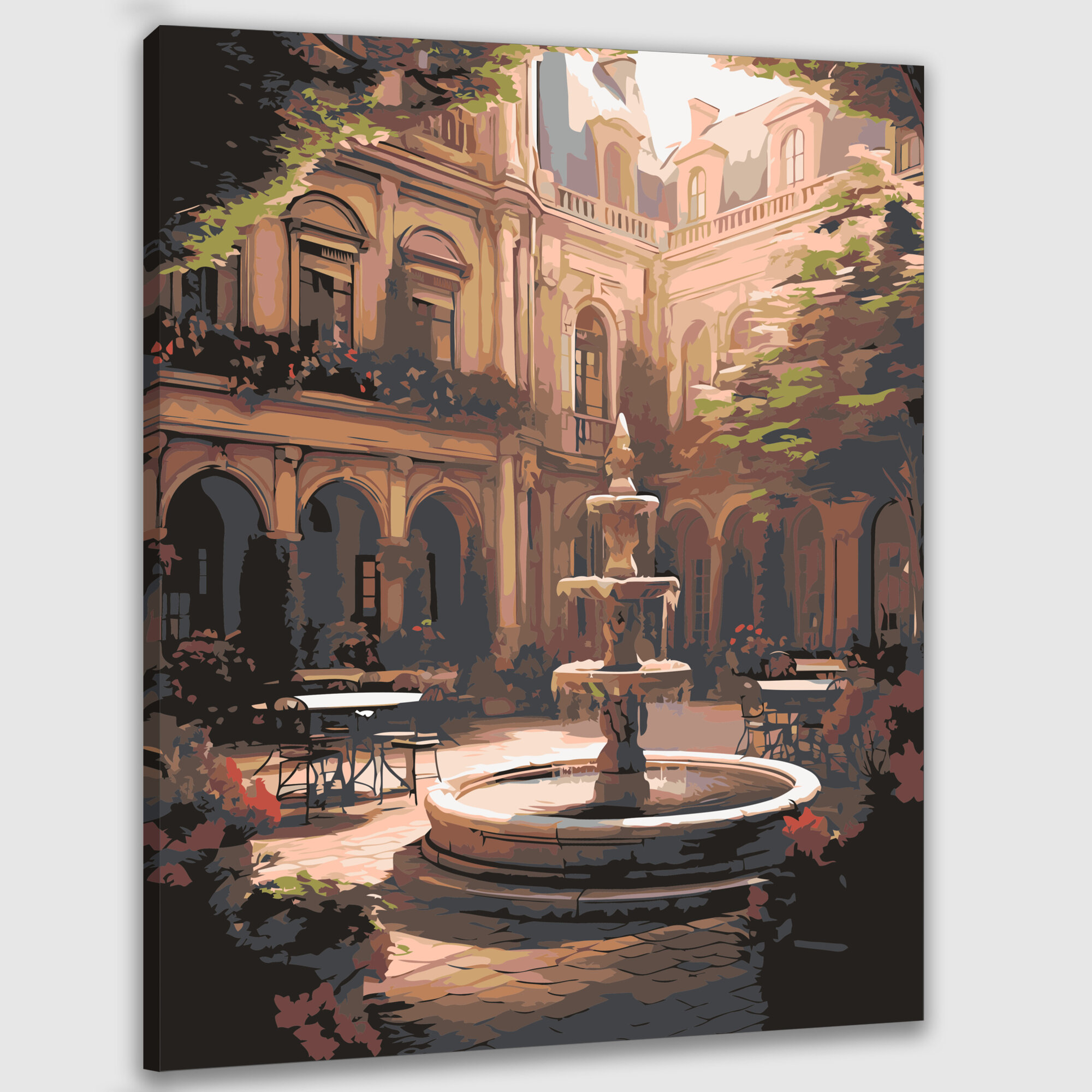 Картина по номерам 40x50 см, парижский дворик, высокое разрешение, элегантность, очарование, пышная зелень, яркие цвета