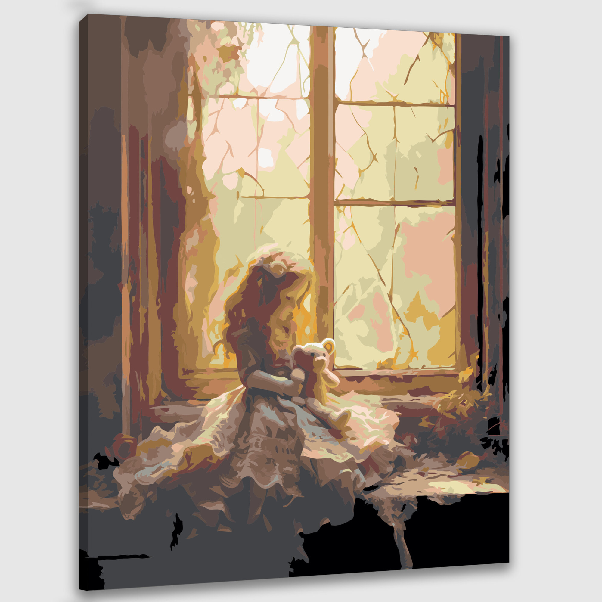 Картина по номерам 40x50 см, акварельная иллюстрация, винтажная кукла, выцветшие краски, нежное кружевное платье