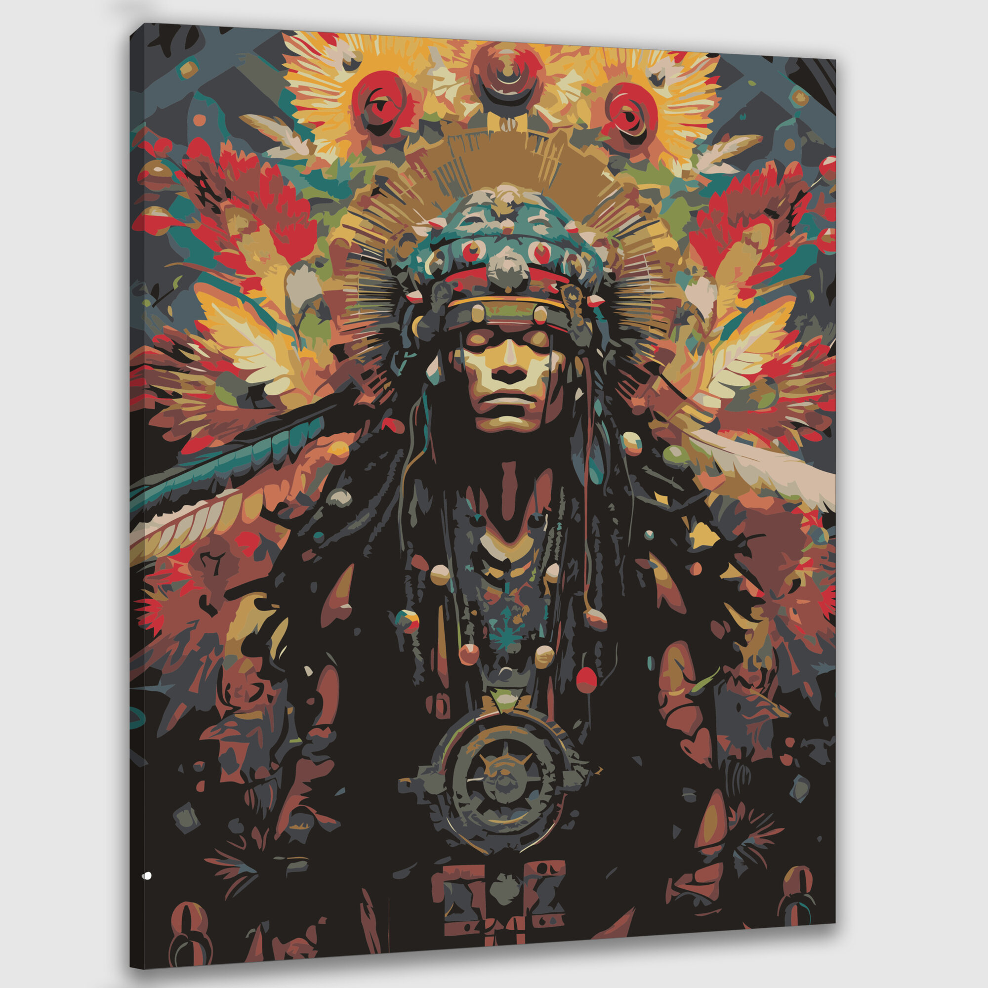 Картина по номерам 40x50 см, шаман, транс, мандалы, символы, перья, священные украшения, древняя мудрость