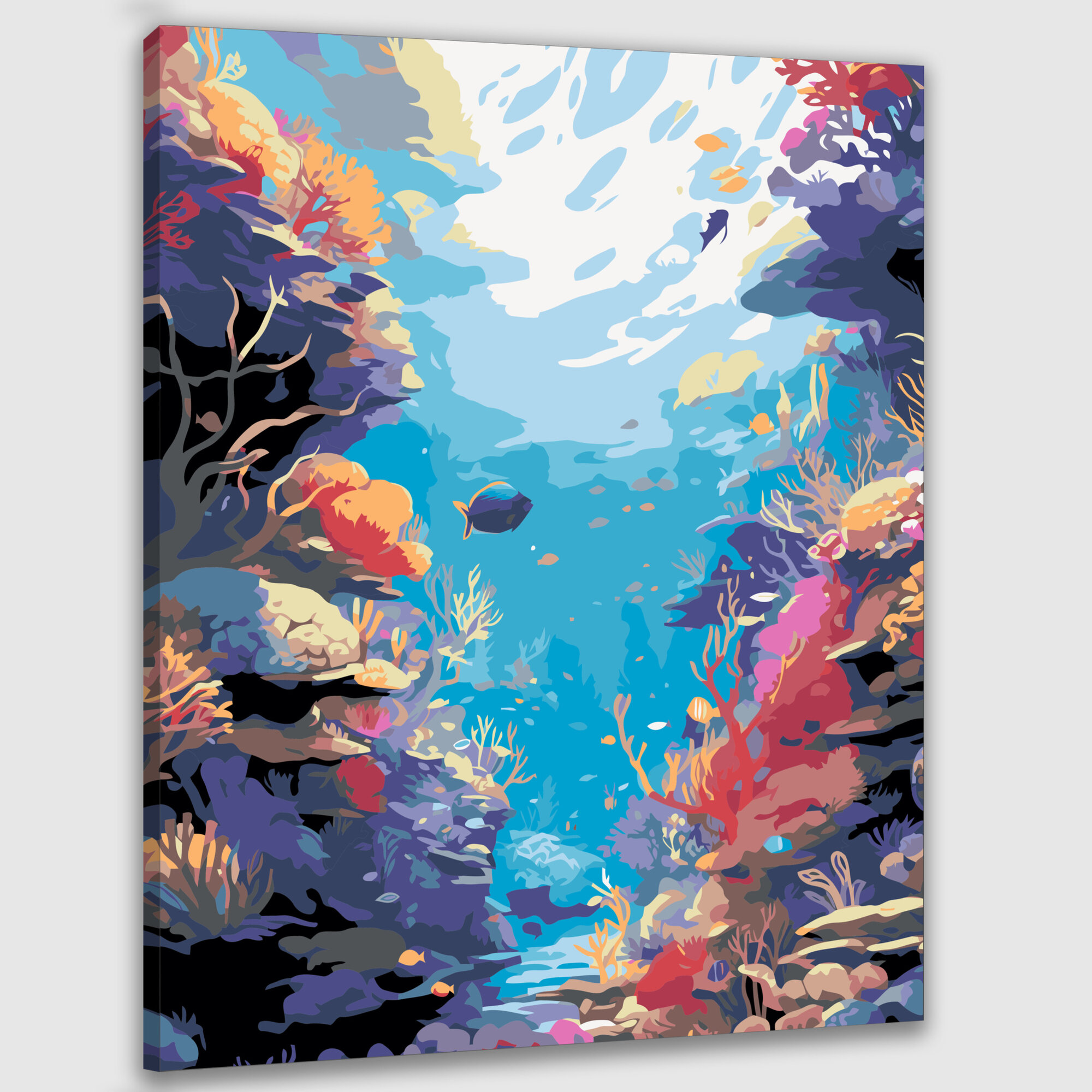 Картина по номерам 40x50 см, цифровая иллюстрация, коралловый риф, морские обитатели, тропические рыбы