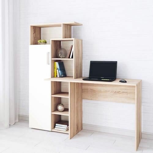 Стол компьютерный Квартет-7, Дуб Сонома/Белый, 151х150х50 см.